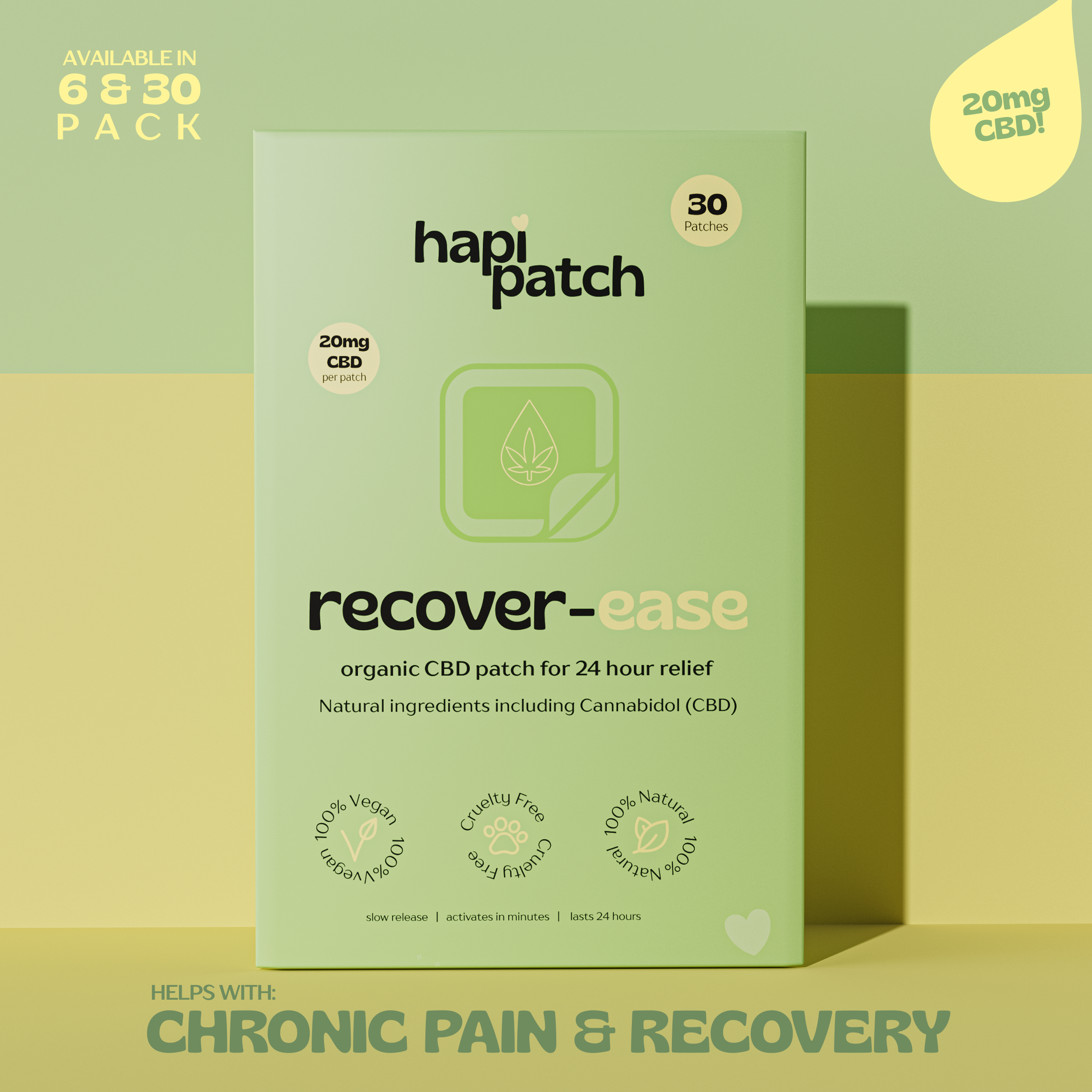 Recover-ease Patch (20mg), natural CBD patches for 24 hour relief ...
